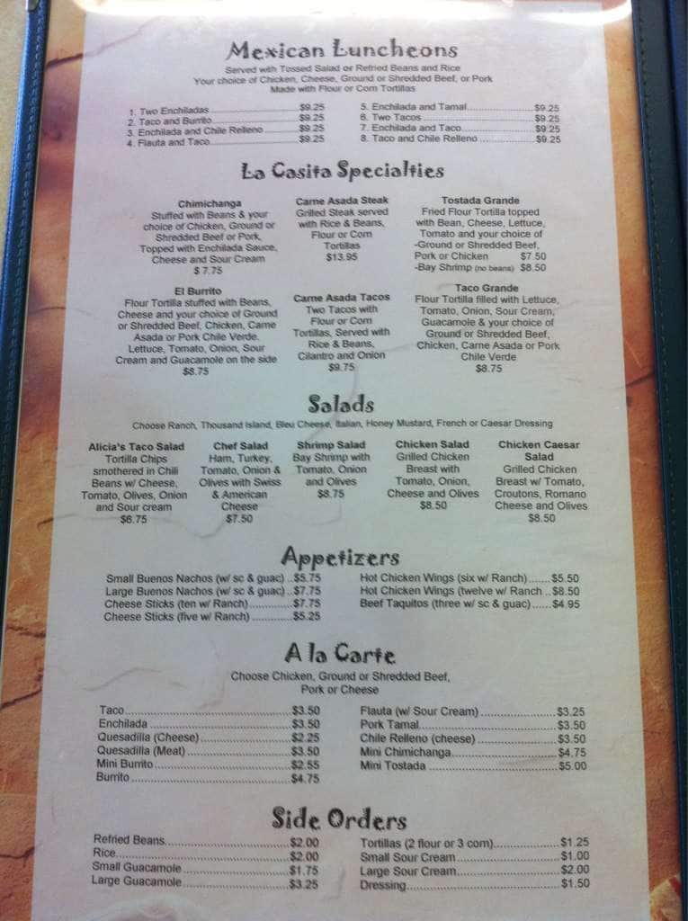 Menu at La Casita Restaurant, Lovelock