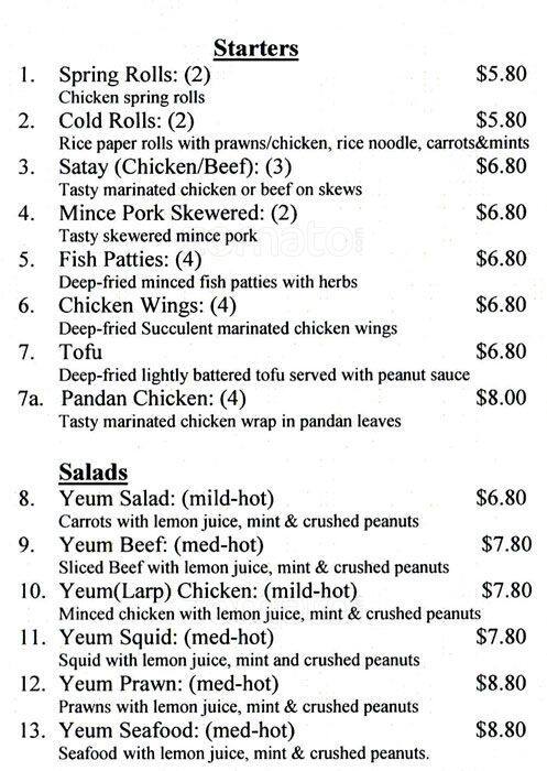 Menu at Angkor Restaurant, Woodville