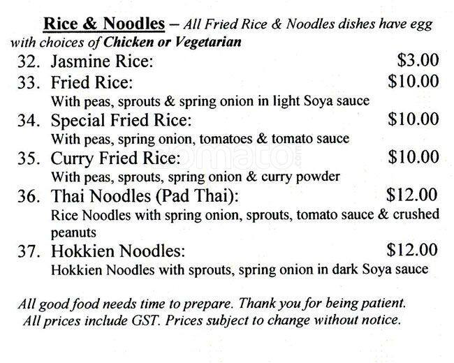 Menu at Angkor Restaurant, Woodville