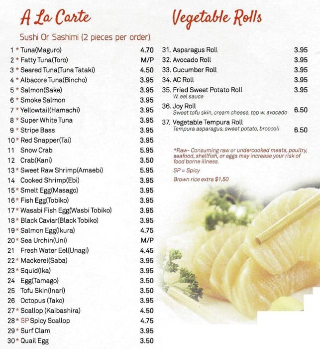 Menu at JP Nori restaurant, Littleton