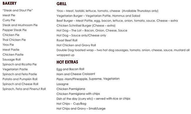 Menu at The Grainhouse Bakery, Thebarton