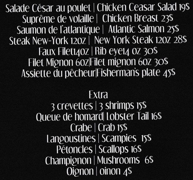 Menu at La Ferme Rouge restaurant, Gatineau, Chem. d'Aylmer