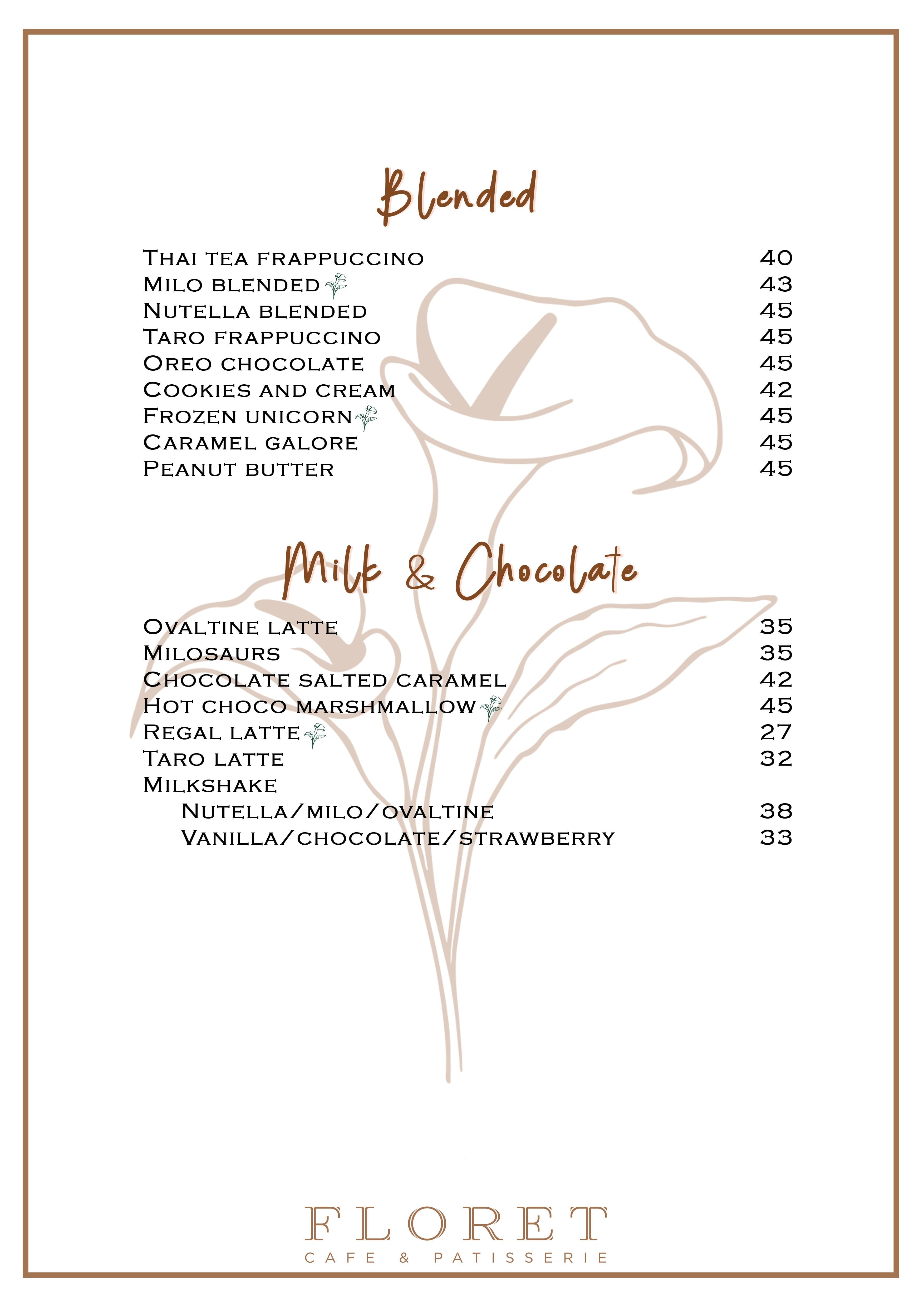 Menu at Floret Patisserie cafe, South Jakarta, Jl. Sultan Iskandar Muda