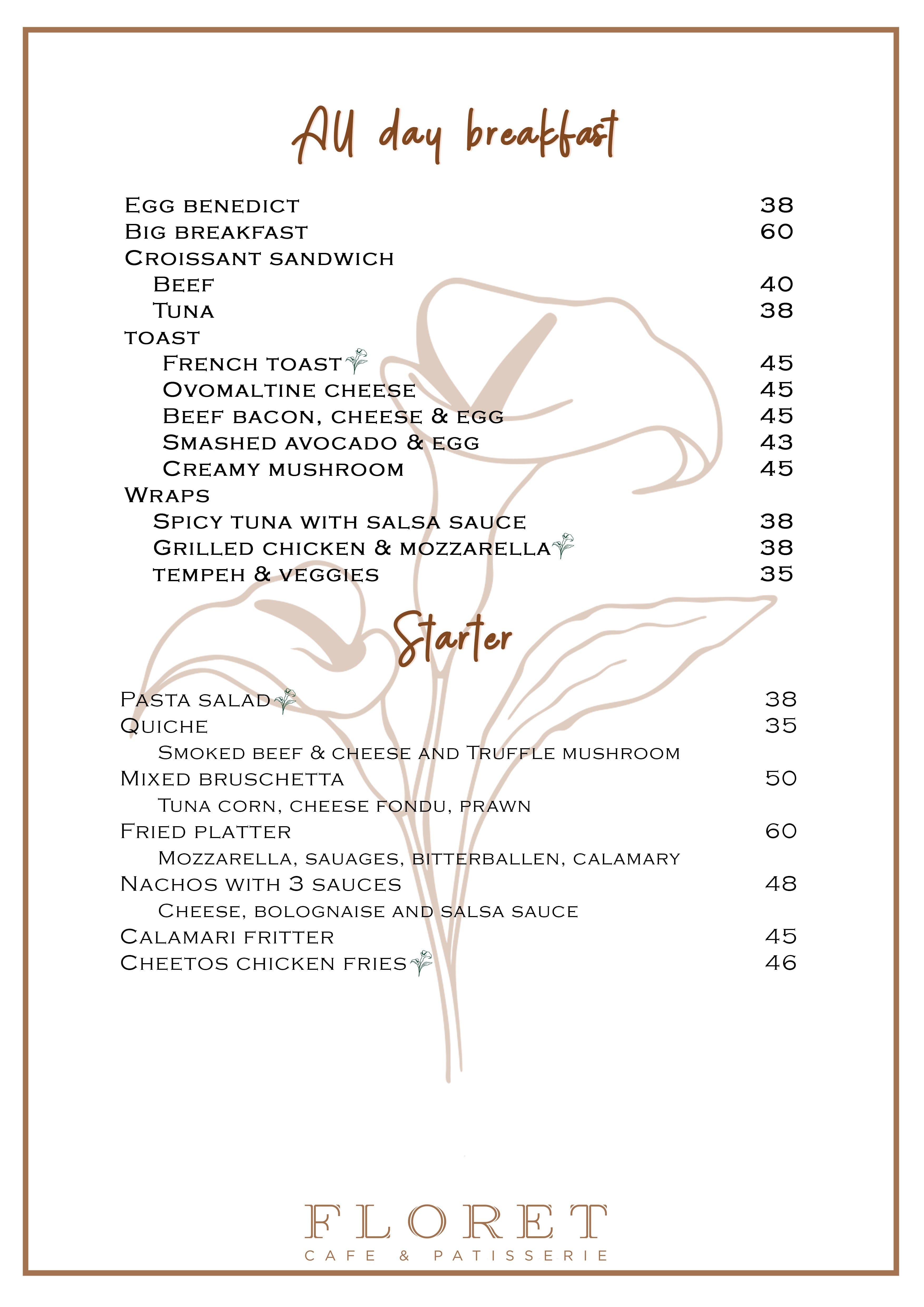 Menu at Floret Patisserie cafe, South Jakarta, Jl. Sultan Iskandar Muda