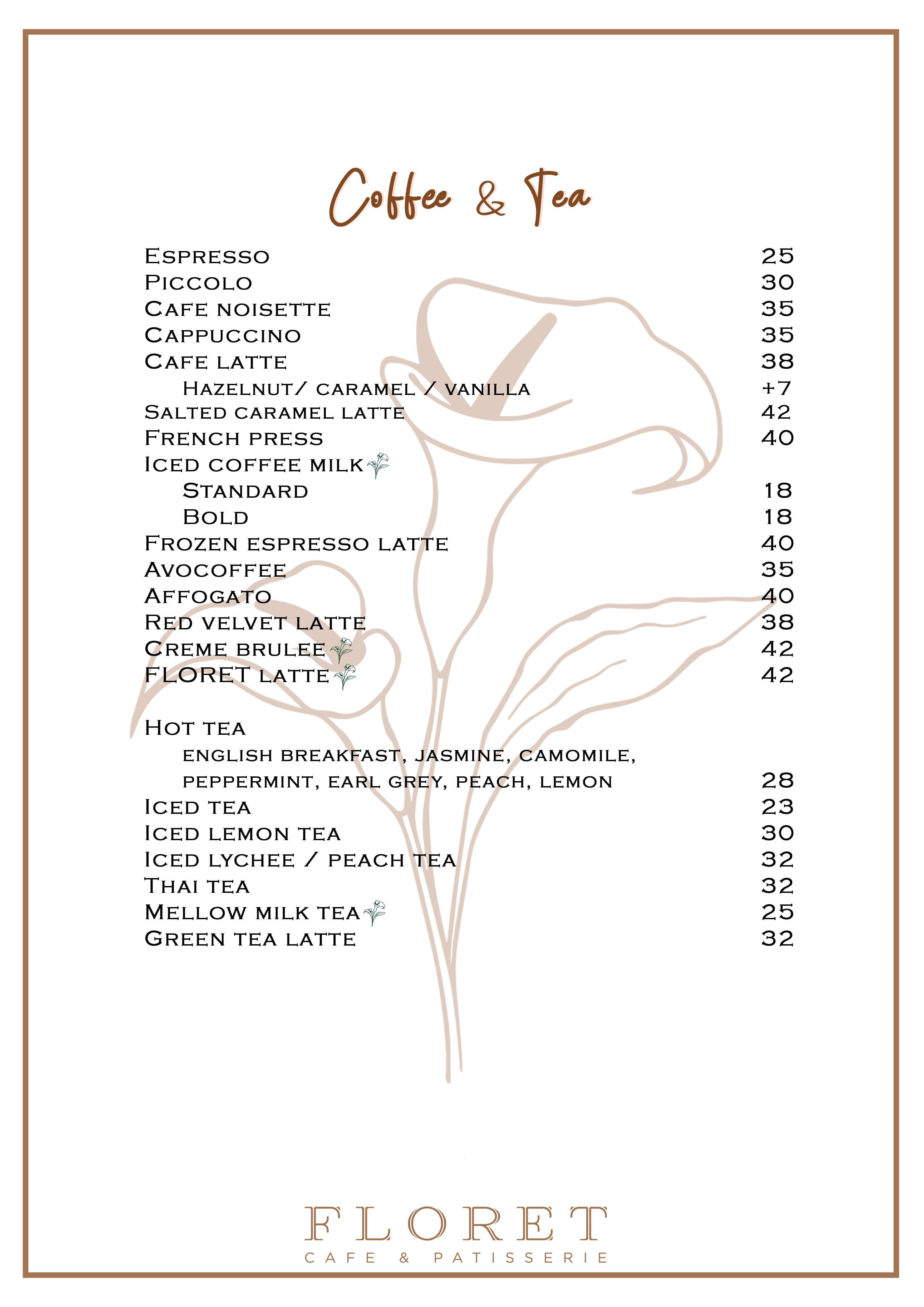 Menu at Floret Patisserie cafe, South Jakarta, Jl. Sultan Iskandar Muda
