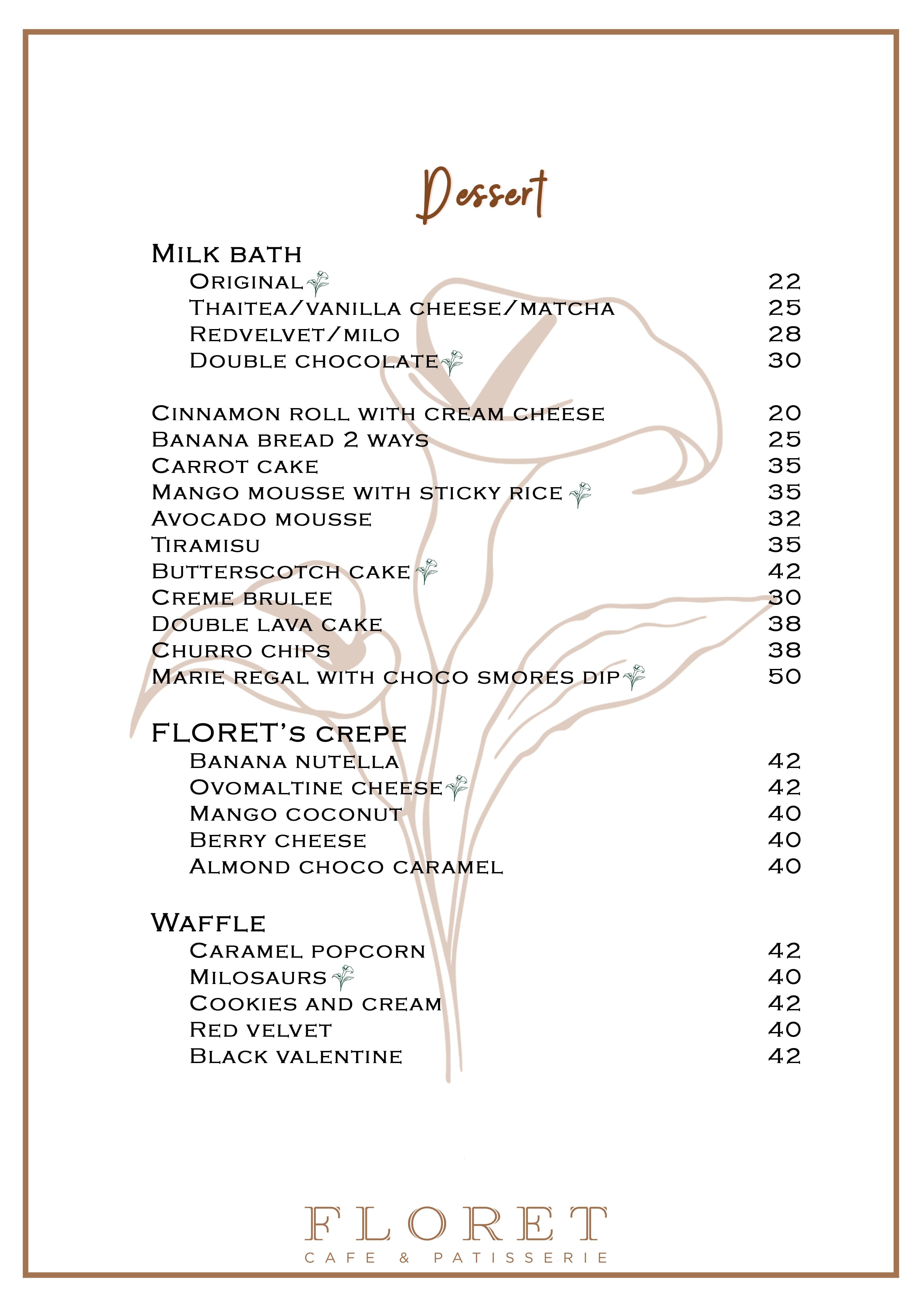Menu at Floret Patisserie cafe, South Jakarta, Jl. Sultan Iskandar Muda