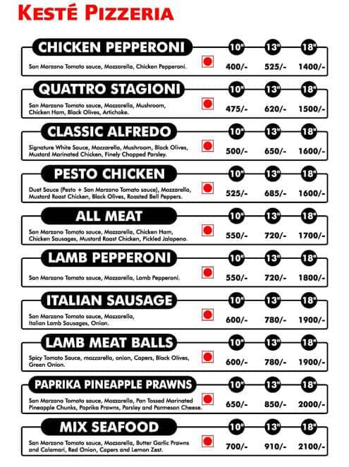 Menu at Keste Pizzeria, Mumbai