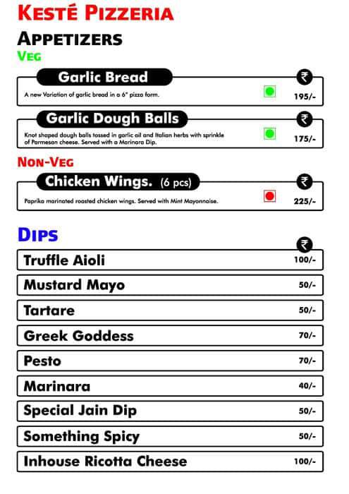 Menu at Keste Pizzeria, Mumbai