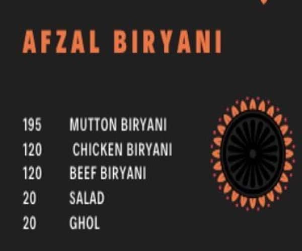 Menu of Afzal Biryani, Picnic Garden, Kolkata
