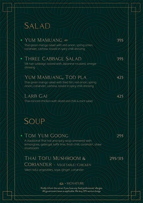 Menu of One Night In Bangkok, Lavelle Road, Bangalore