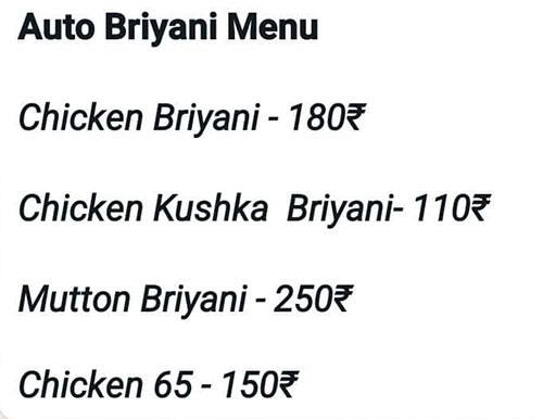 Menu of Auto Briyani, Teynampet, Chennai