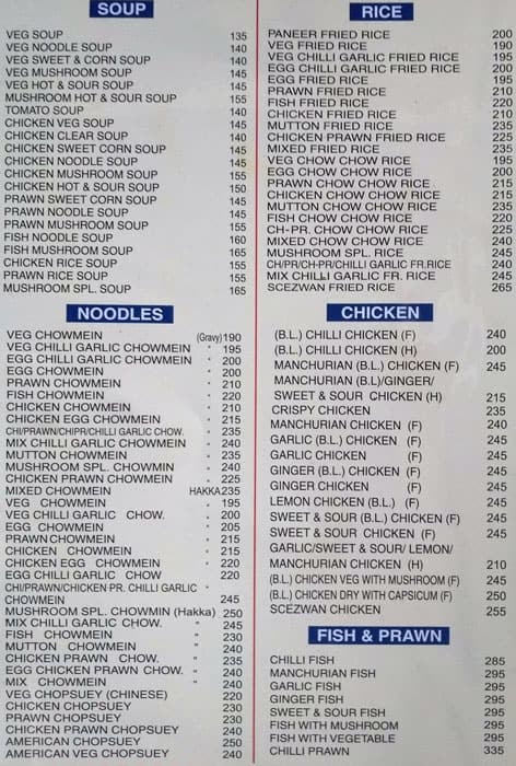 Menu of Mushroom, Hatibagan, Kolkata