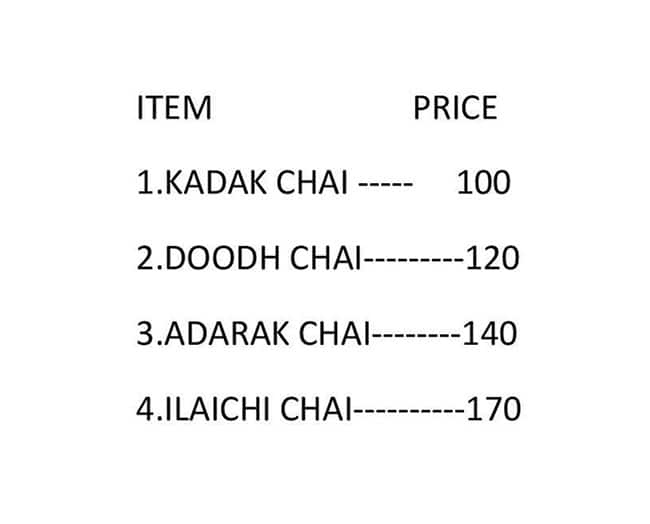 Menu of Chaay 24.Com, Kalkaji, New Delhi