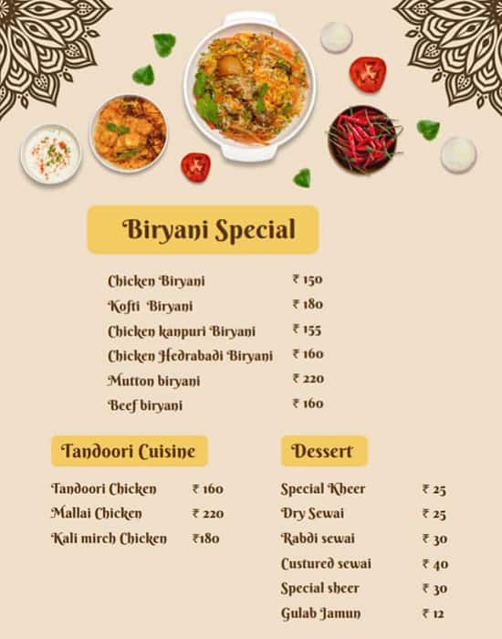 Menu at Ramzee Chicken Biryani, Lucknow