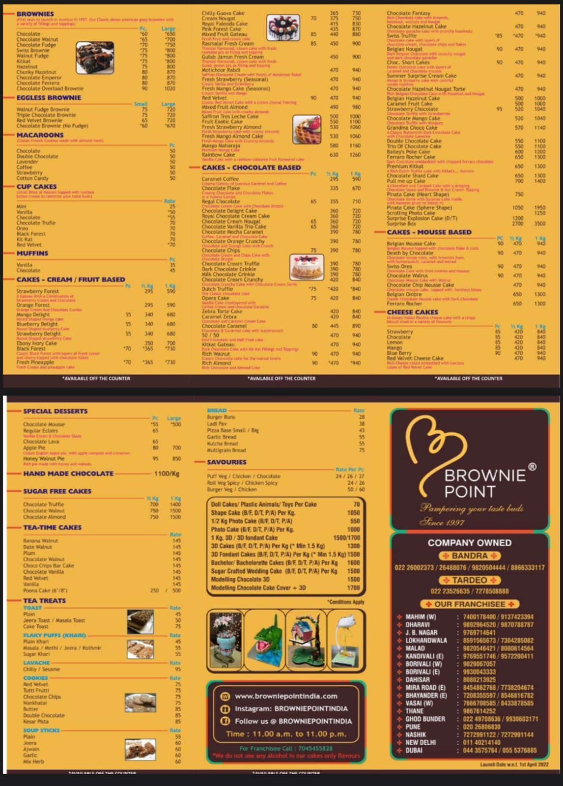 Menu at BROWNIE POINT MANGALORE, Mangaluru