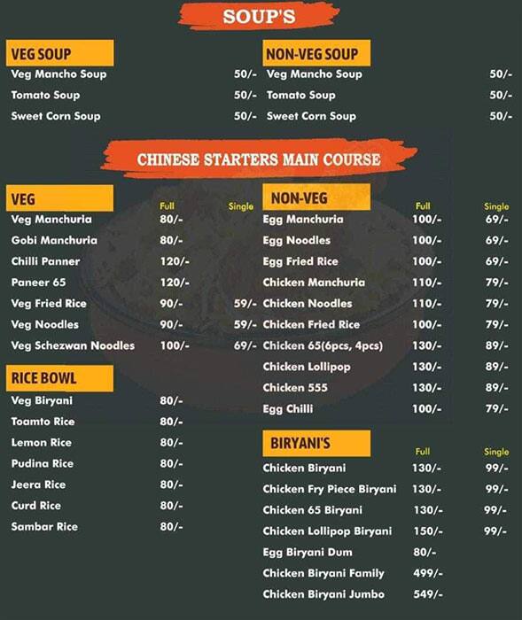 Menu of Over The Table, Hitech City, Hyderabad