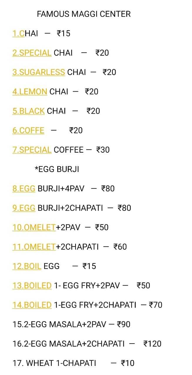 Menu of Famous Maggi Center, Magarpatta, Pune