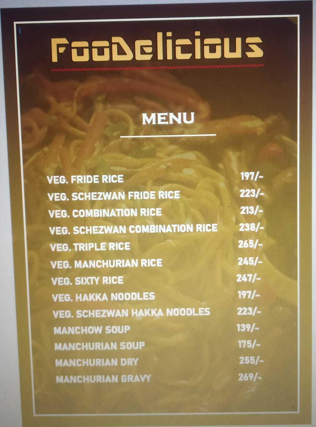 Menu of Foodelicious, Girgaum, Mumbai