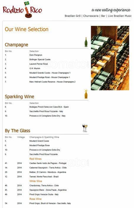 Menu at Rodizio Rico restaurant, London, The Screen on the Green