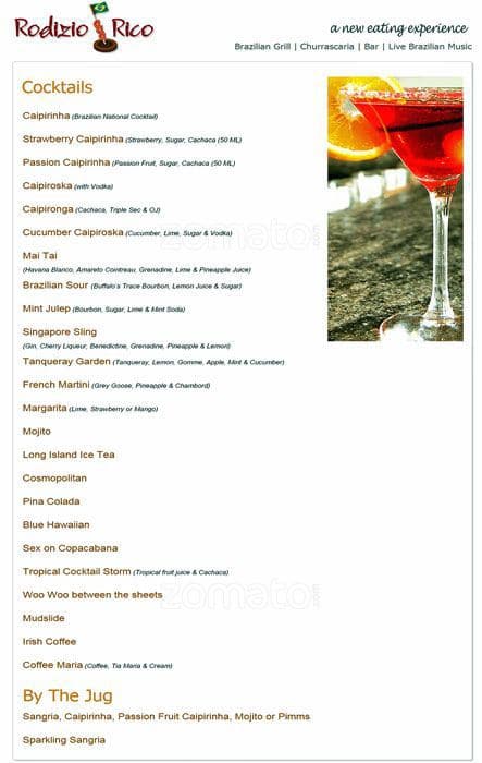 Menu at Rodizio Rico restaurant, London, The Screen on the Green