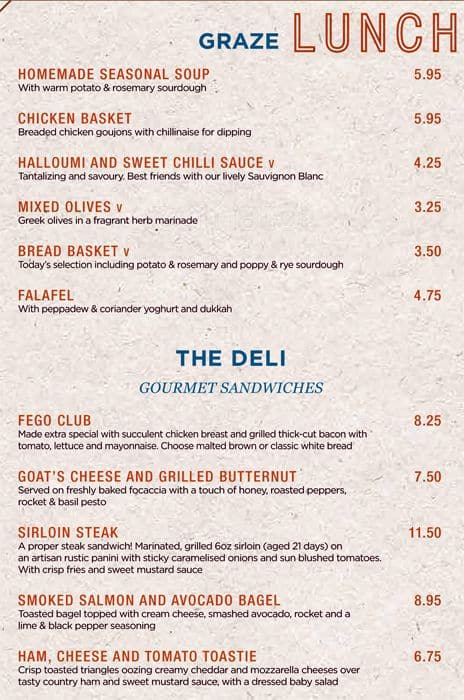 Menu at Fego cafe, Cobham, 14 Anyards Rd