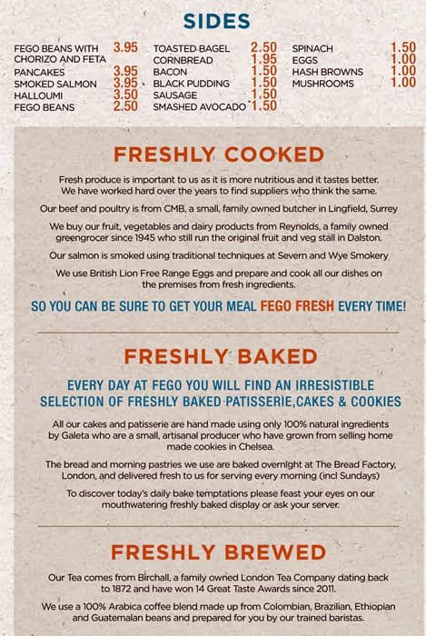 Menu at Fego cafe, Cobham, 14 Anyards Rd