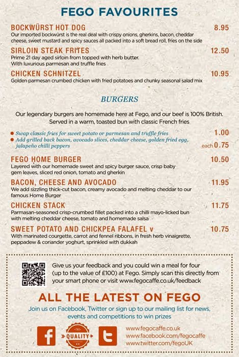 Menu at Fego cafe, Cobham, 14 Anyards Rd