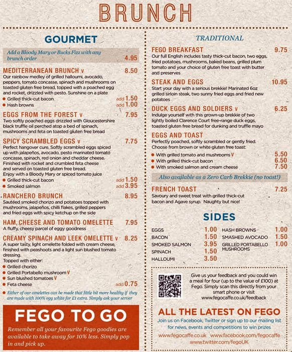Menu at Fego cafe, Cobham, 14 Anyards Rd