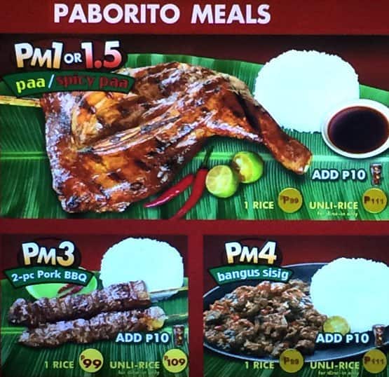 Menu at Mang Inasal fast food, Pasig, Level 1
