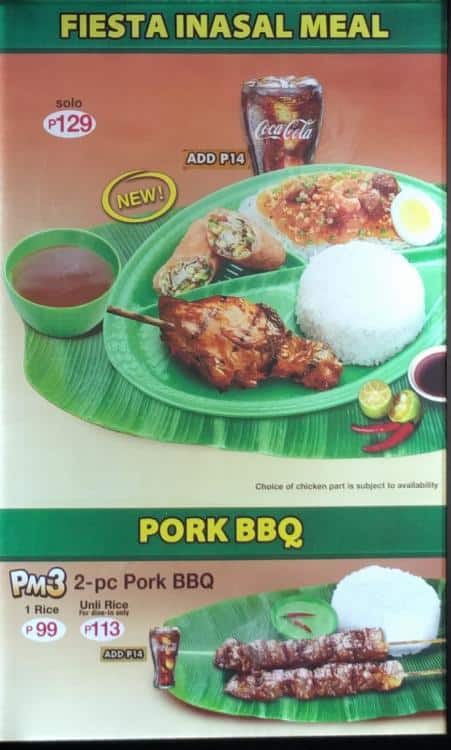 Menu at Mang Inasal restaurant, Mandaluyong, No.180