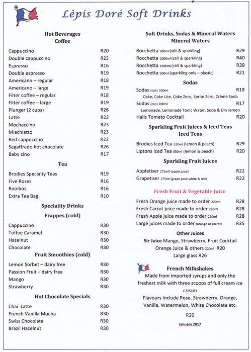 Menu at Lepis Dore cafe, Pretoria, Gift Acres Ave