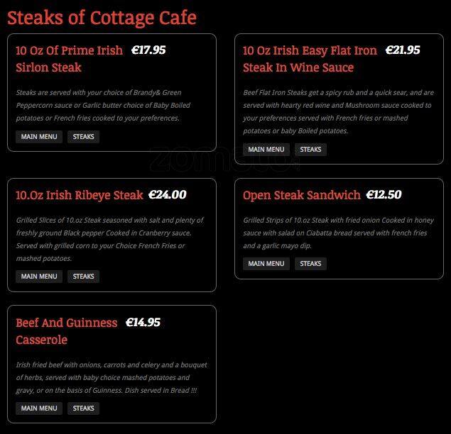 Menu at Cottage Cafe, Dublin, 6 Main St
