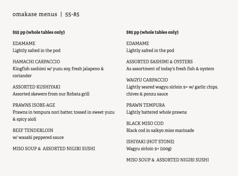 Menu at Etsu Izakaya restaurant, Mermaid Beach