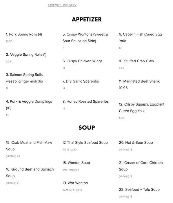 Menu at Phoenix Kitchen restaurant, Calgary