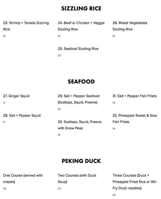 Menu at Phoenix Kitchen restaurant, Calgary