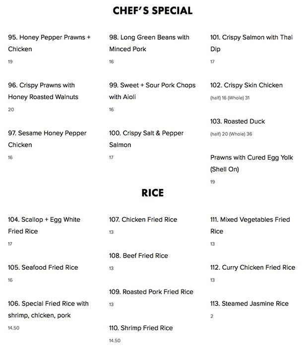 Menu at Phoenix Kitchen restaurant, Calgary