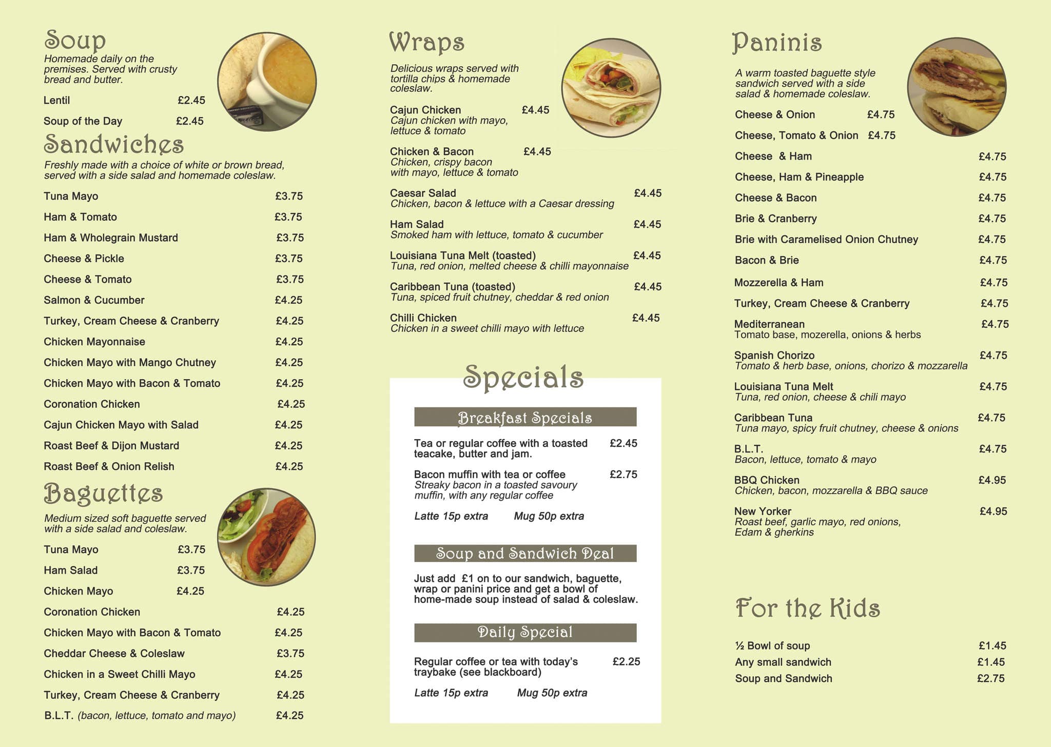 Menu at The Old Smiddy cafe, Strathaven