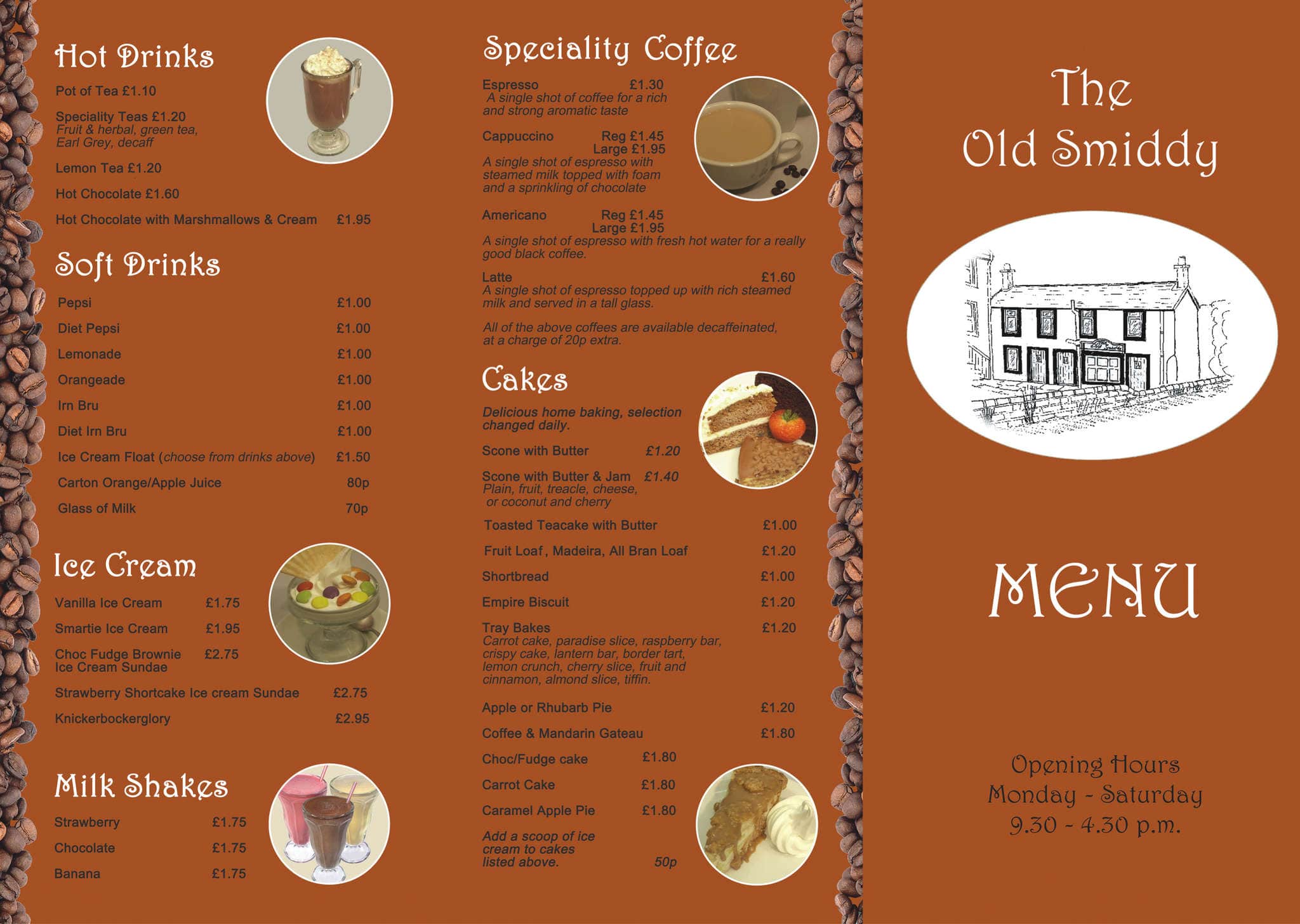 Menu at The Old Smiddy cafe, Strathaven