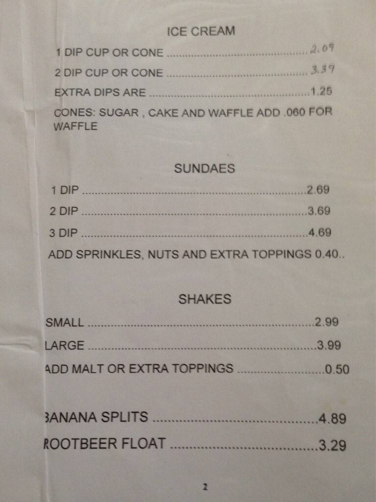 Menu at Route 67 Ice Cream & Diner restaurant, Worthington