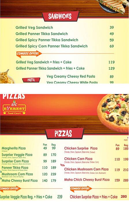 Menu at EFC Everest Food Court & Roll Corner, Varanasi, Vishnu Tower