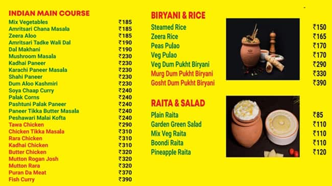 Menu at Pyramid Express, Shimla