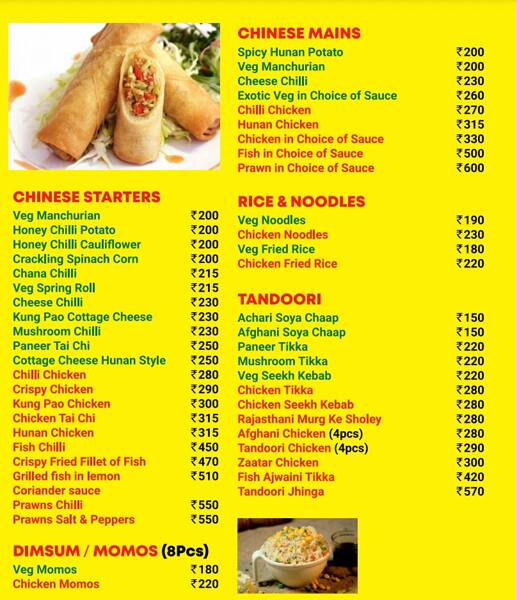 Menu at Pyramid Express, Shimla