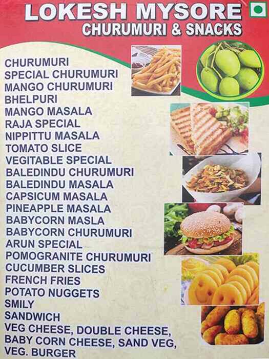 Menu of Mysore Lokesh Churmuri And Snacks, Vijay Nagar, Mysore