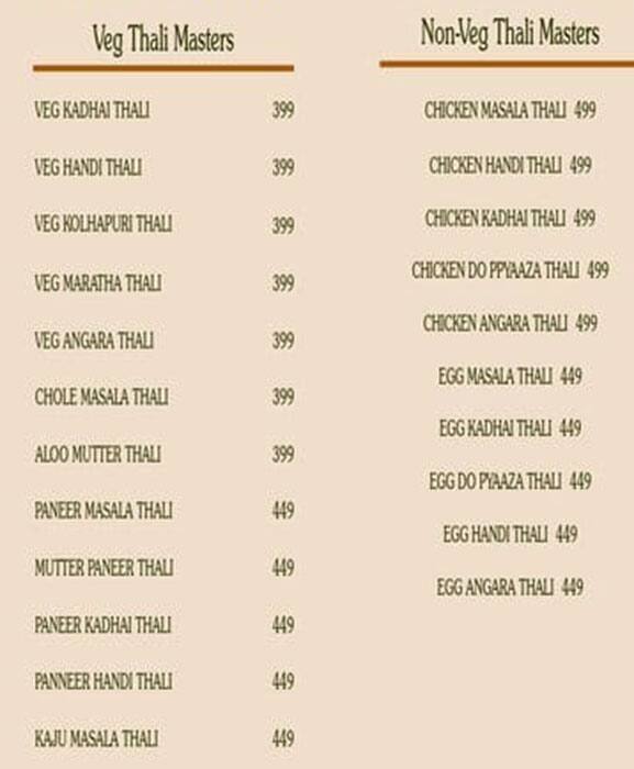 Menu of Thali Masters, Wakad, Pune