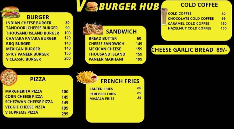 Menu at V BURGER HUB, Vadodara