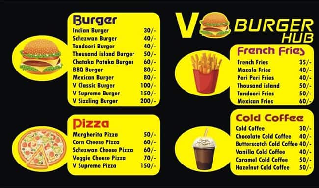 Menu at V BURGER HUB, Vadodara