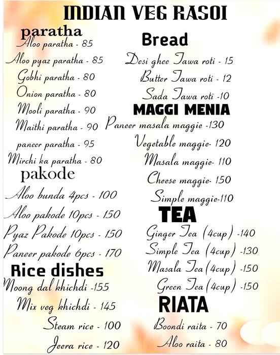Menu of Indian Veg Rasoi, Loni, Ghaziabad