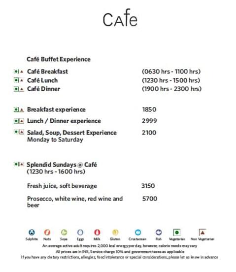 Menu of Cafe - Hyatt Regency, Bhikaji Cama Place, New Delhi