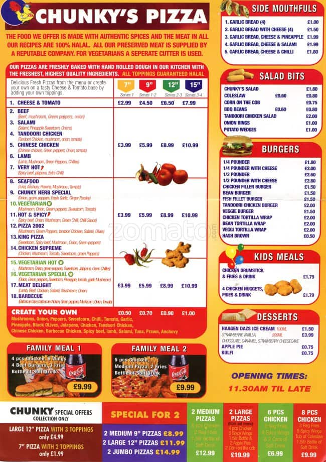 Chunky Chicken & Pizza Menu - Zomato UK
