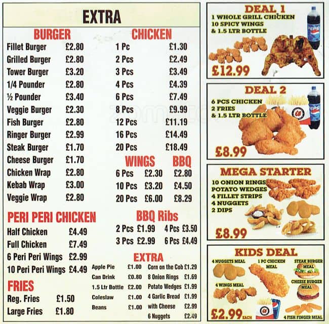 Menu at Roosters Spot restaurant, London, 926 Brighton Rd